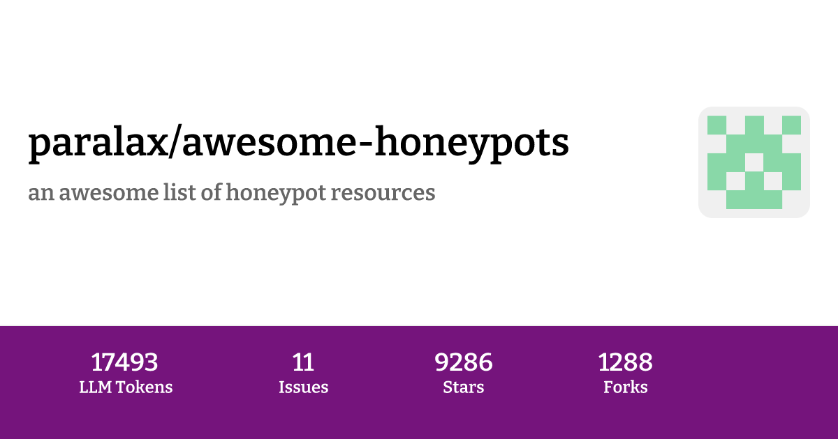 GitHub paralax/awesome-honeypots LLM Context GitHub paralax/awesome-honeypots LLM Context